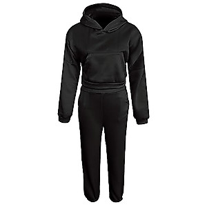 Stessotudo lounge sets for women 2 piece Womens Two Piece Pant Sets Long Sleeve Pullover Cropped Hoodie Tops High Waist Sweatpants Trendy Cute Sweatsuits Black XL