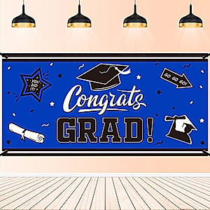 Graduation Backdrop Banner Blue Large Congrats Grad Party Supplies Decorations Photography Background for 2023 Graduation Party