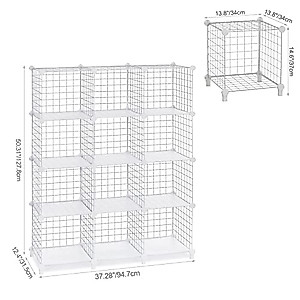 ANWBROAD Wire Cube Storage Organizer 12 Cube Metal Grids Shelves Storage Bins Shelving Stackable Modular Bookshelf Shelf Cubbies Unit Closet Cabinet for Living Room Office White LWT012T