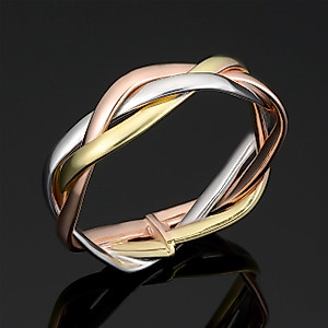 Kooljewelry 14k Tricolor Gold Braided Ring (size 7)