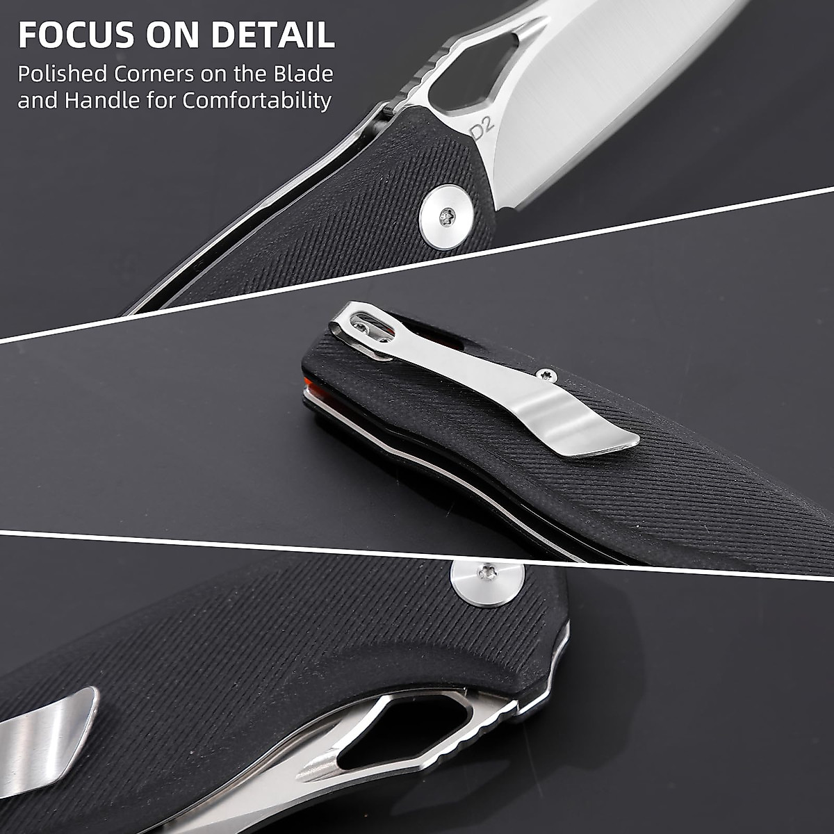 HANSHI Premium D2 Steel Blade G10 Handle Sharp Folding Pocket Knife with Clip for Men,Razor Tactical Knife Self Defense for Survival Hunting Camping Hiking Outdoor Gift,Foldable EDC Knife with Liner Lock for Women (black)