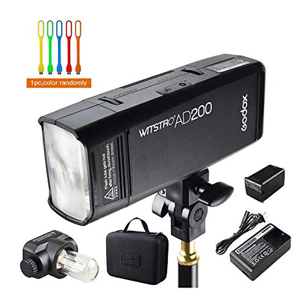 Godox AD200 200Ws 2.4G TTL Speedlite Flash Strobe 1/8000 HSS Monolight with 2900mAh Lithium Battery and Bare Bulb Flash Head to Provide 500 Full Power Flashes Recycle in 0.01-2.1 Second