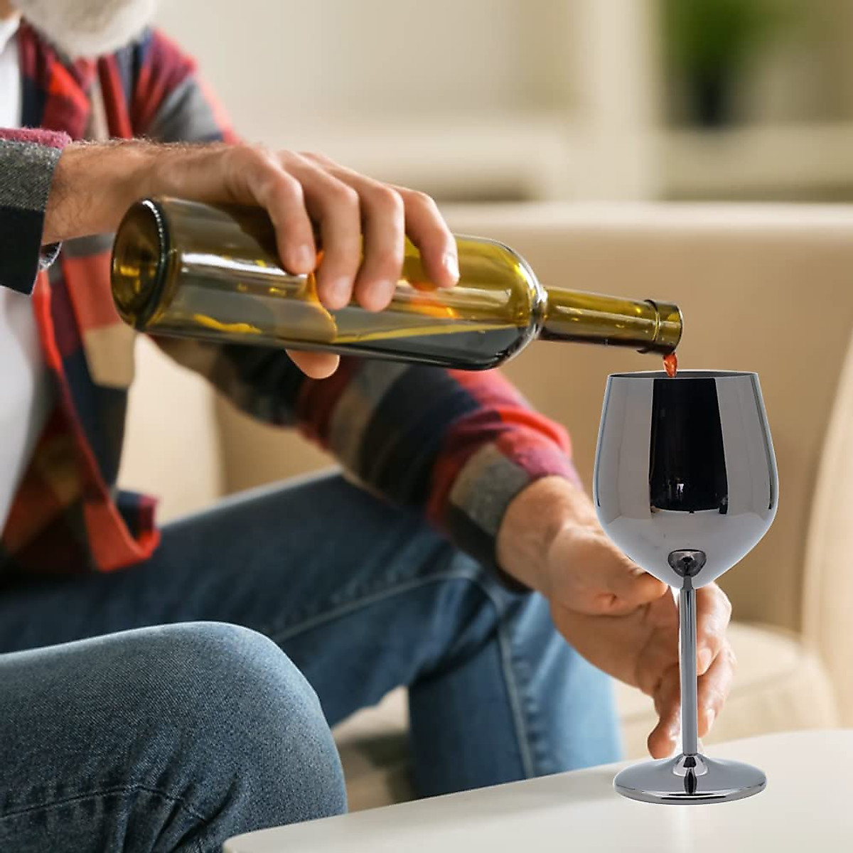 UNISWEET Stainless Steel Stem Wine Glasses 2PCS Stainless Steel Wine Goblets for Party Office Wedding Anniversary Great for Red White Wine