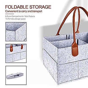 Baby Diaper Caddy Organizer Yubella Extra Large Nursery Storage Bin,Car Organizer for Diapers and Baby Wipes,Grey,Sturdy with Stiff Sides,Holds Enough Diapers,As Bed Organizer,Secondary Diaper Station