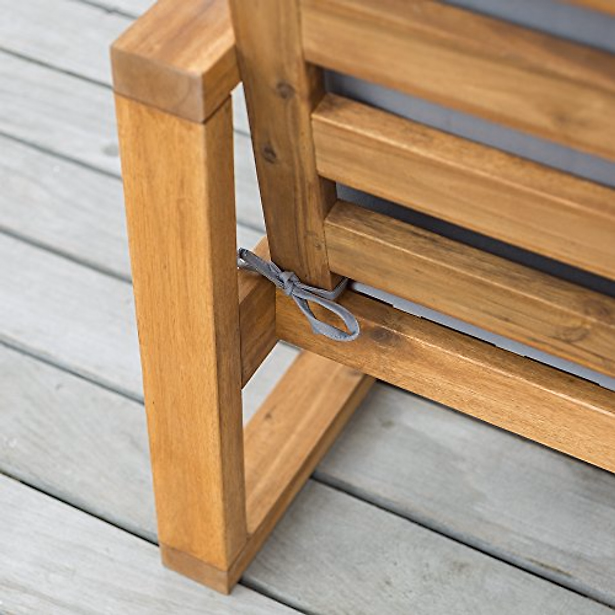 Walker Edison Sorrento Modern Acacia Wood Outdoor Side Chair and Ottoman Set with Cushions, 32 Inch, Brown