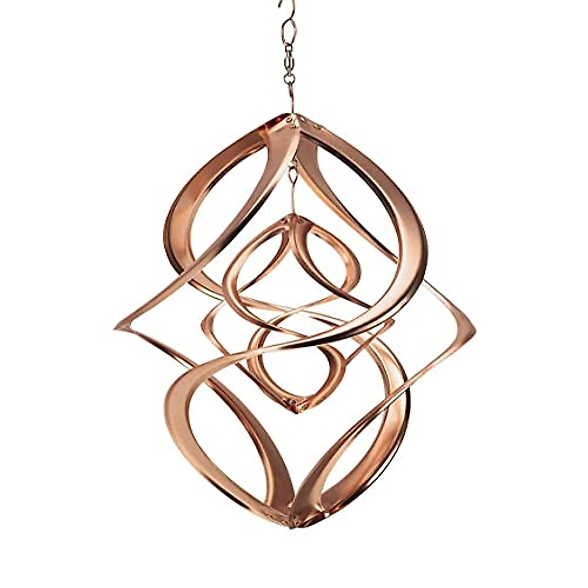 Wind & Weather Copper-Plated Dual Spiral Hanging Metal Wind Spinner, Steel, Ultra-Sensitive, Double Spinner, Kinetic Garden Art, Spinner 10" Dia. x 11" H, Chain 3" H