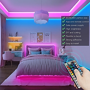 Led Lights for Bedroom, Music Sync LED Rope Lights APP Control with Remote, RGB Led Strip Lights for Room Kitchen Party Home Decoration (65.6ft)