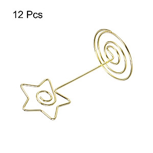 HARFINGTON 12pcs Table Number Holders 3.35 Inch 85mm Tall Star Shape Steel Photo Holders for Centerpieces Table Place Card Holders for Wedding Reception Party Office Home, Gold Tone
