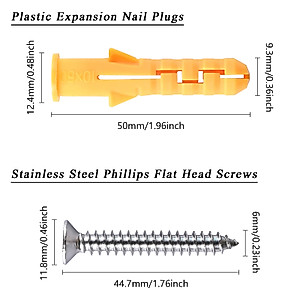 MIWAT Self Drilling Wood Screws and Drywall Anchors for LED Flood Lighting Install 20 30 50 100 150W, 36 PCS (M6-45 Kit, Stainless Steel, Flat, Phillips, Nickel, 18 Pairs)