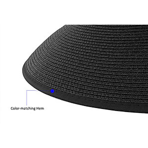 Women Sun Visors Foldable Straw Hats Summer Beach Packable Hat Floppy Wide Brim Cap Big Heads Sombrero (Black)