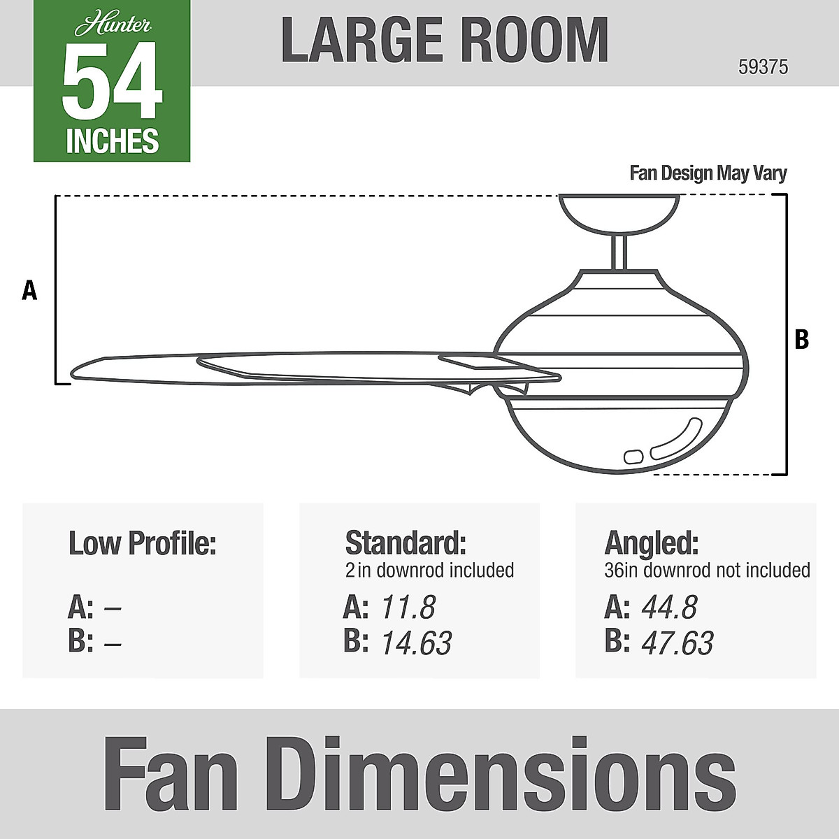 Hunter Fan Company, 59375, 54 inch Wi-Fi Symphony Matte Black Ceiling Fan with LED Light Kit and Handheld Remote, Smart Fan