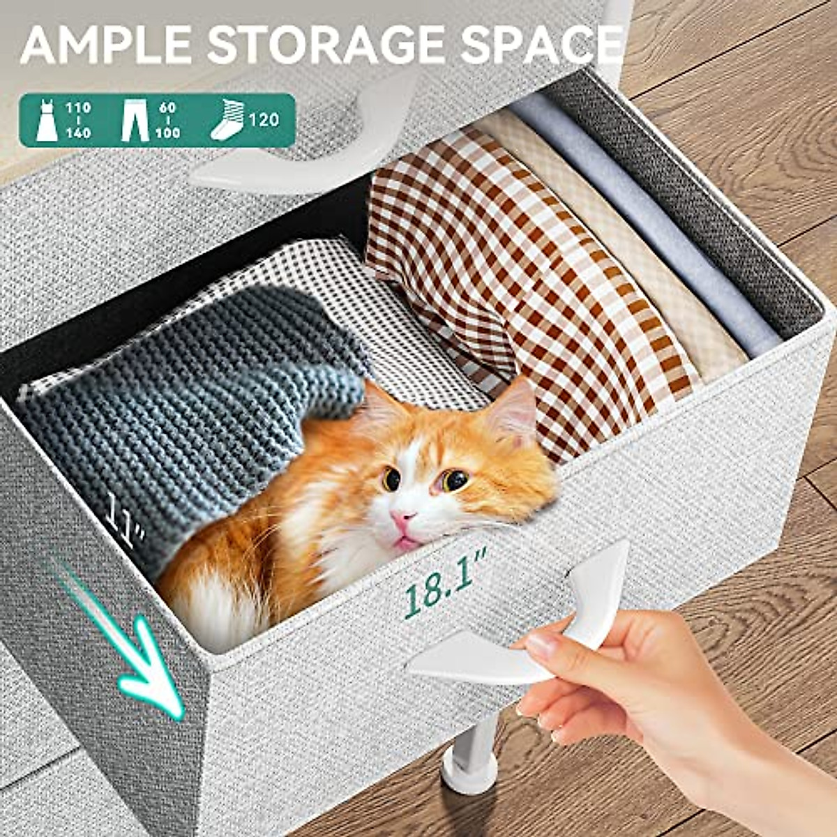 YITAHOME Fabric Dresser with 8 Drawers, Furniture Storage Tower Cabinet, Dresser for Bedroom, Living Room, Hallway, Closet, Sturdy Steel Frame, Wooden Top, Easy Pull Fabric Bins, Light Grey