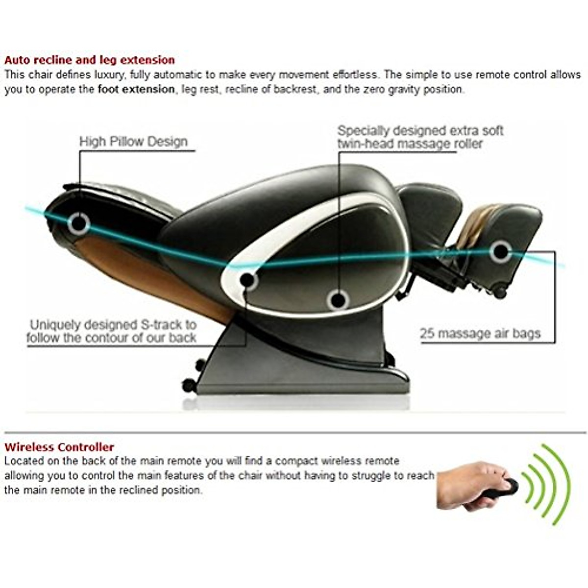 Osaki OS-4000T | Black | 2D S-Track Full Body Massage Chair | Zero Gravity | Body Scanning | Space Saving | Full Body Air Bag Compression. | Lumbar Heating | Foot Roller