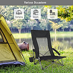 REDCAMP High Back Beach Chairs for Adults, Oversided Folding Low Beach Chairs for Concerts, Lightweight Portable for Camping Backpacking Outdoor Sports Events, Black