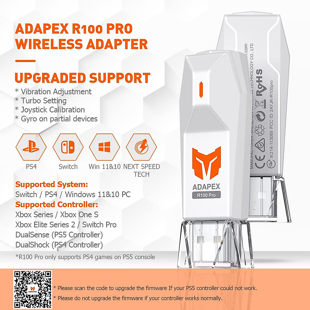 Controller Adapters, BIGBIG WON R100 Pro Wireless Adapter for Xbox One X|S Controller/Xbox Series X|S Controller/Elite Series 2/PS5/PS4/Switch Controller Playing on PS4/Switch/PC Windows11&10(1pc)