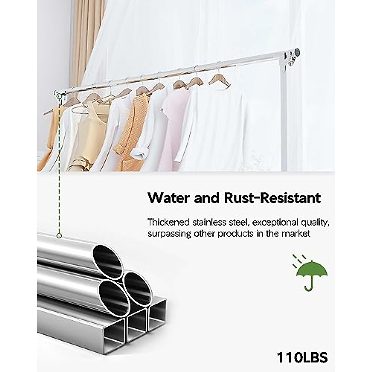 Vikaqi Clothes Drying Rack 79 Inches Folding Indoor, Drying Rack Clothing Collapsible, Foldable Laundry Drying Rack, Clothes Rack Drying, Retractable RV Clothesline, 20 Hooks 12 Clips
