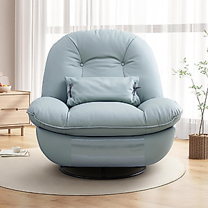 COOSLEEP Oversized Power Swivel Recliner Chair Rocker with 43.5'' Oversized Sitting Width and 270° Swivel,360° Surround Sound and Breathing Lighting,Comes with a 3-in-1 Pillow, 380 Lbs Capacity(Blue)