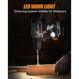 WORKSITE Cordless Drill/Driver Kit, 20V MAX 3/8" Compact Drill Set with 2.0A Battery, Charger, 309 In-lbs Max Torque, 24pcs Accessories for Drilling Wood Metal