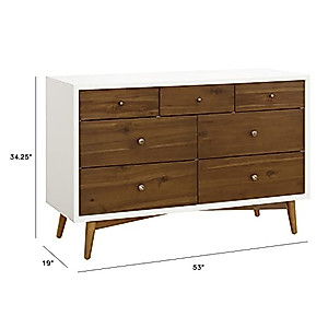 babyletto Palma 7-Drawer Assembled Double Dresser in White and Natural Walnut, Greenguard Gold Certified