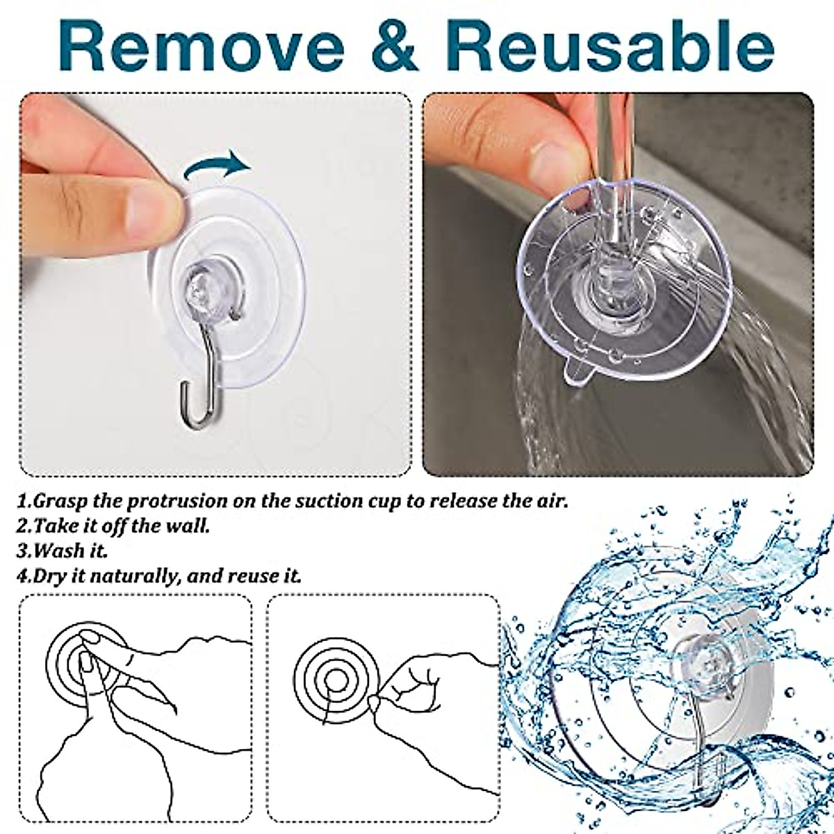 Blulu 20 Pieces Clear Suction Cups Hooks for Glass 2.4 Inch Reusable Window Suction Cups 7 lb Vacuum Suction Hooks Wreath Hanger Hooks for Towel Glass Window Door Mirror Table