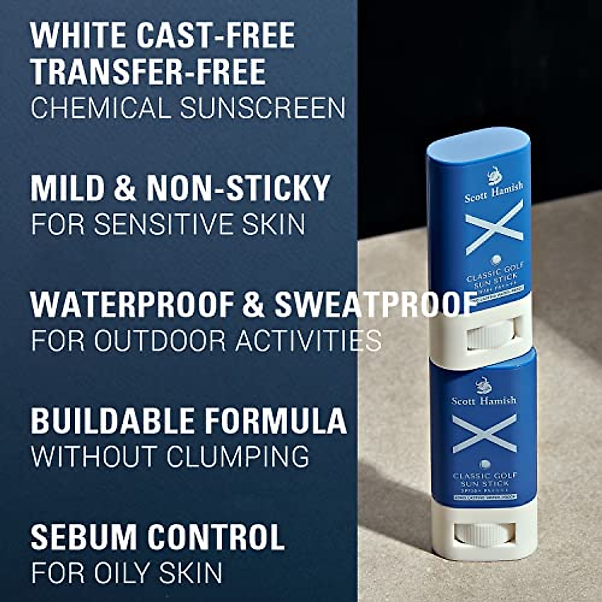 Scott Hamish Classic Golf Sun Stick SPF50+ PA++++ UVA/UVB Sunscreen Stick with Vitamin C – Water Resistant & Intensive Sunblock Stick to Hydrate & Smoothen Wrinkles - No White Cast, Non-Greasy, 0.63oz.