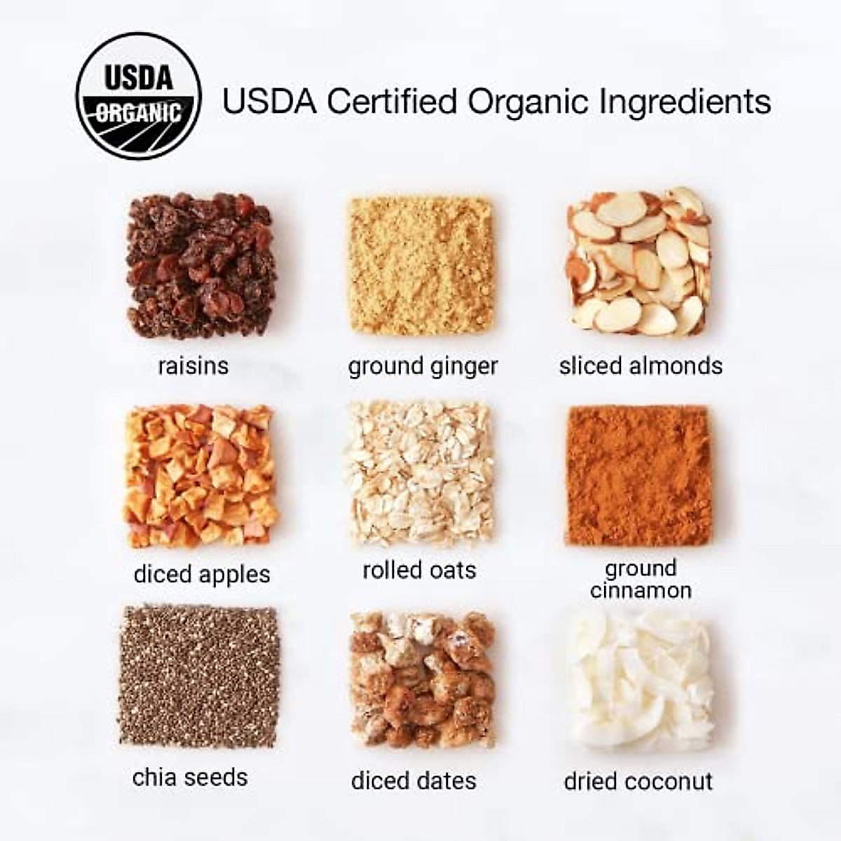 Real Made Organic Overnight Oats Apple Coconut, 5 Meals 2.12oz Packets, No Sugar Added, Certified Organic Non - GMO, Vegan, Gluten Free Ingredients, Great Source of Protein and Fiber