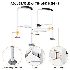 Toilet Safety Rails Frame for Elderly with Handles Stand Alone Bathroom Assistance Grab Bars Arms for Seniors, Handicap, Disabled, Width & Height Adjustable, Fit Any Toilet