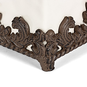 Cream Ceramic Flatware Caddy With Acanthus Leaf Metal Holder