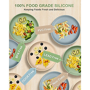 BRVTOT Classic Toddler Plate with Suction 3 PCS, Baby Suction Plates Set BPA Free Food Grade Silicone Plates for Baby Toddler Kids, Spill Proof Dinner Dishes Dishwasher Safe