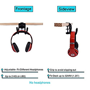YYST Clamp-On Headphone Holder Desk Side Headphone Hanger to Reduce Desk Clutter (4 lb. Capacity)- No Headphone (1)