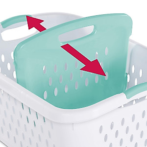 Sterilite 12138004 Laundry Basket 2.2 Bushel White Aqua Chrome Handles/Divider (Pack of 4)