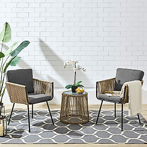 Barton 3 Pieces Wicker Chair Set w/Glass Table Gray Outdoor Patio Furniture Wicker Rattan Modern Conversation Chat Seating