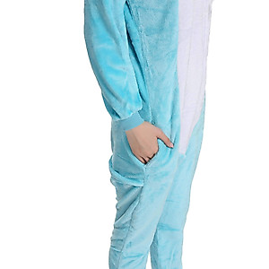 LONGTEN Adult Animal Pajamas Halloween Christmas Cosplay Costume Onesies Homewear Nightclothes Sleepwear Unisex (No Shoes) (XL (Height:178-195cm/69.8-76.8"), Blue Hippo)