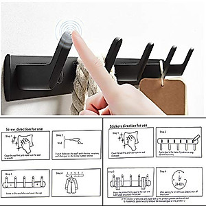 Lonnom Coat Rack Wall Mounted - 6 Hook Modern Glue and Screw Heavy Duty Design Hanger for Coat Hat Towel Purse,Black