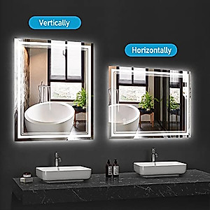 IOWVOE LED Bathroom Mirror 36 x 28 Lighted Vanity Makeup Mirror with Front Light, Wall Mounted Dimmable Mirrors with Anti-Fog, Memory Function (Horizontal/Vertical)