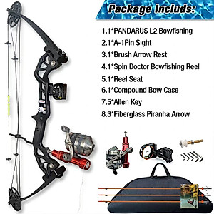 PANDARUS Bowfishing Bow Kit with Arrow Ready to Shoot Right Handed 15-45 LBS Draw Length 18"-29.5" Adjustable,Axle-to-Axle: 34.2",Complete Compound Bow Fishing Kit 2024 New（Black Left Handed）