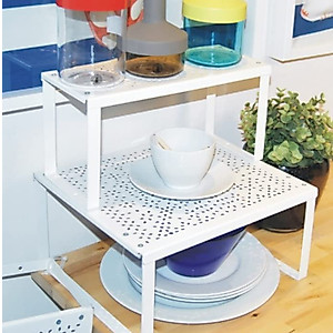 1 Pcs White Countertop Organizer,Cupboard Stand Spice Rack,Foldable Shelf Organizer 12.5x11",Steel Plate Insert & Pull-Out Organizers Stack with Screws for Cups Jars Bowl Spice Racks Kitchen Bathroom