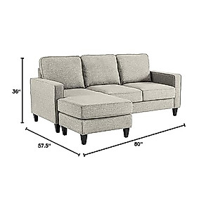 Serta Harmon Reversible Sectional Sofa, Modern L-Shaped Couch for Small Spaces, Soft Fabric Upholstery, Square Arm, Light Gray