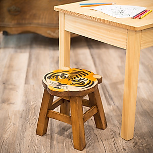 Sea Island Imports Tiger Design Hand Carved Acacia Hardwood Decorative Short Stool