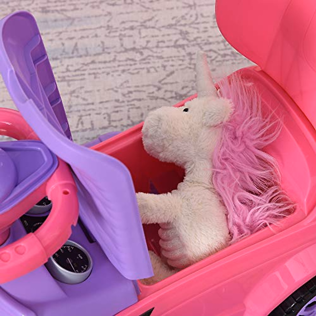 Aosom 3 in 1 Push Cars for Toddlers Kid Ride on Push Car Stroller Sliding Walking Car with Horn Music Light Function Secure Bar Ride on Toy for Boy Girl 1-3 Years Old Pink