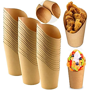 50 PCS Kraft Paper Cups 14 OZ French Fries Holders Oil-Proof Paper Charcuterie Cups Brown Takeaway Paper Cups for Fries Chips Waffle Cakes Puff Egg