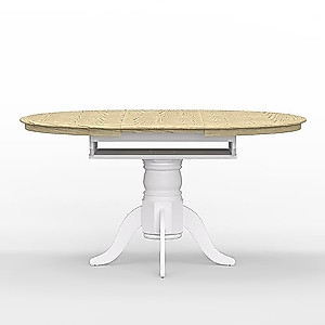 Glenwillow Home 7-PC - Oval Butterfly Leaf Dining Table in White/Natural + White Slat Back Dining Chairs Dining Set