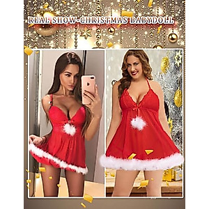 Avidlove Christmas Lingerie for Women Naughty Christmas Lingerie Lace Christmas Babydoll Lingerie Red, M