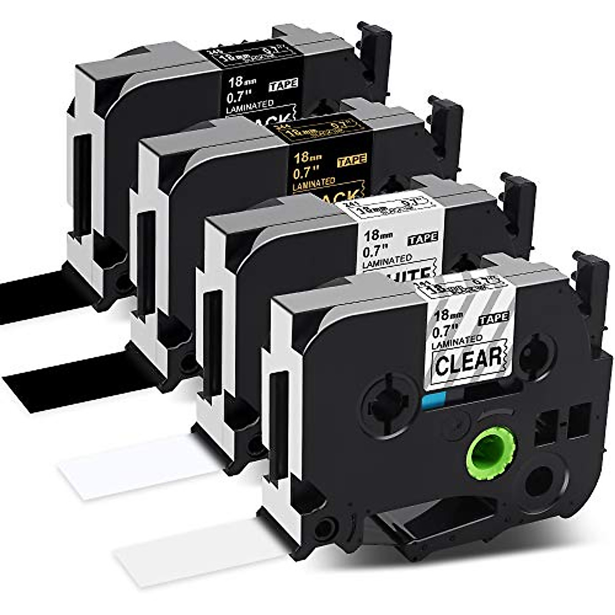 Labelife 18mm Label Tape Replace for Brother P Touch TZe TZ Tape 18mm 0.7 Laminated White/Clear/Black for Brother Ptouch PTD600 PTD400AD 1880 PT-P710BT Label Maker Tape 18mm 3/4'', 4-Pack