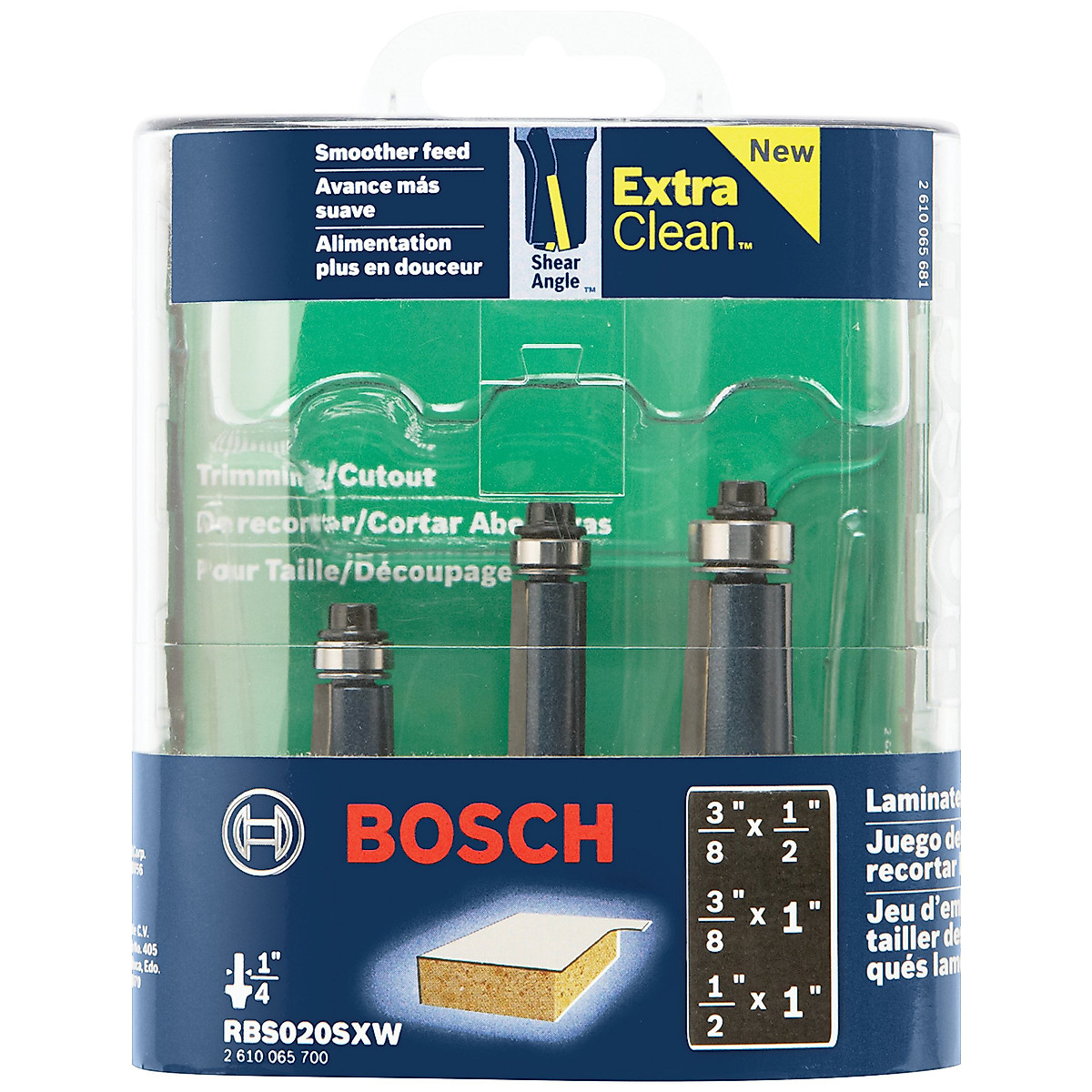 Bosch RBS020SXW 3 Pc. Laminate Trim Router Bit Set