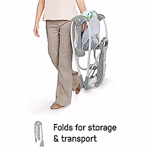 Ingenuity 5-Speed Portable Baby Swing with Music, Nature Sounds & Battery-Saving Technology - Hugs & Hoots, Swing 'n Go, 0-9 Months