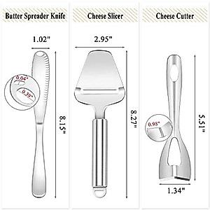 WarmHut Set of 3 Cheese Slicer, Stainless Steel Cheese Slicer Plane Knives, Cheese Cutter, Butter Spreader Knife - for Soft, Semi-hard Cheeses Kitchen Tool