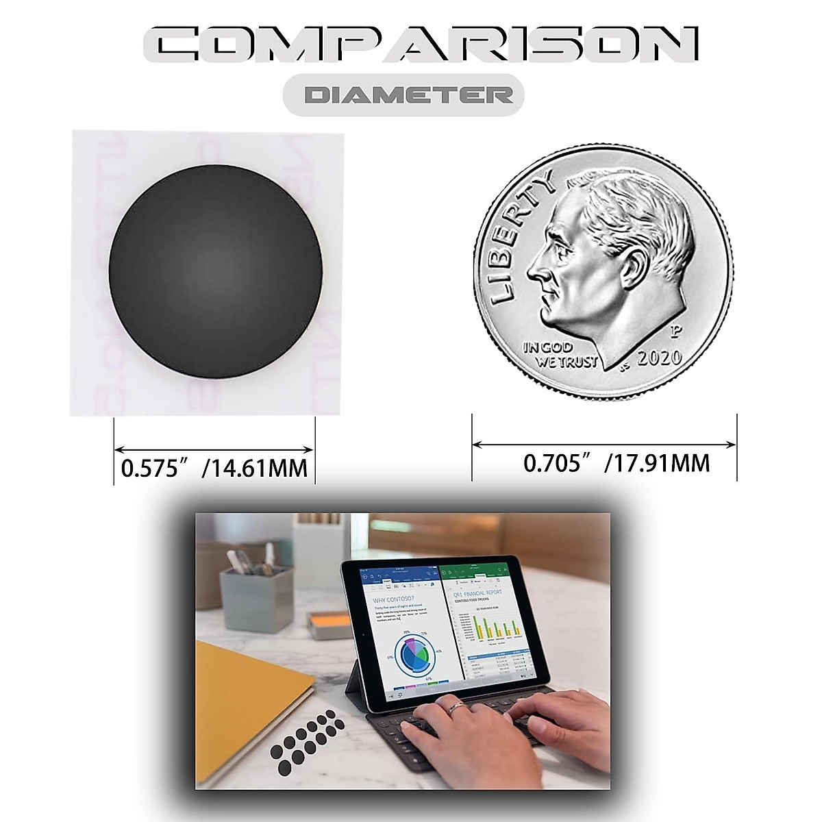 LeFix 12 x Rubber Silicone Feet Dot(Diameter:0.575inch/14.6mm) with Adhesive,Compatible with DELL,Asus,Lenovo,HP Laptop,Computer Case,Keyboard Riser,Appliance Feet,Multiple Purpose(Black)