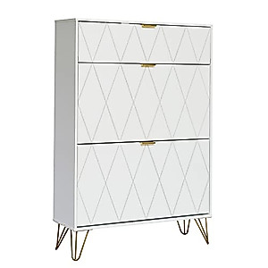 eclife Shoe Cabinet Shoe Rack Storage Organizer with 3-Tier Drawers White Entryway Shoe Cabinet for Heels, Boots, Slippers