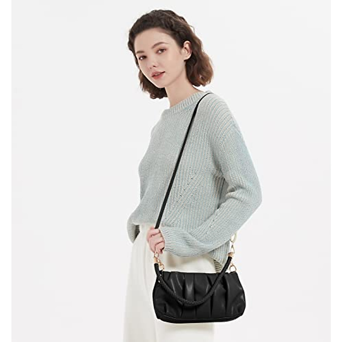 GRPKSSIB Women's Shoulder Purse PU Leather Clutch Ruched Handbag Dumpling Underarm Bag Crossbody Bag